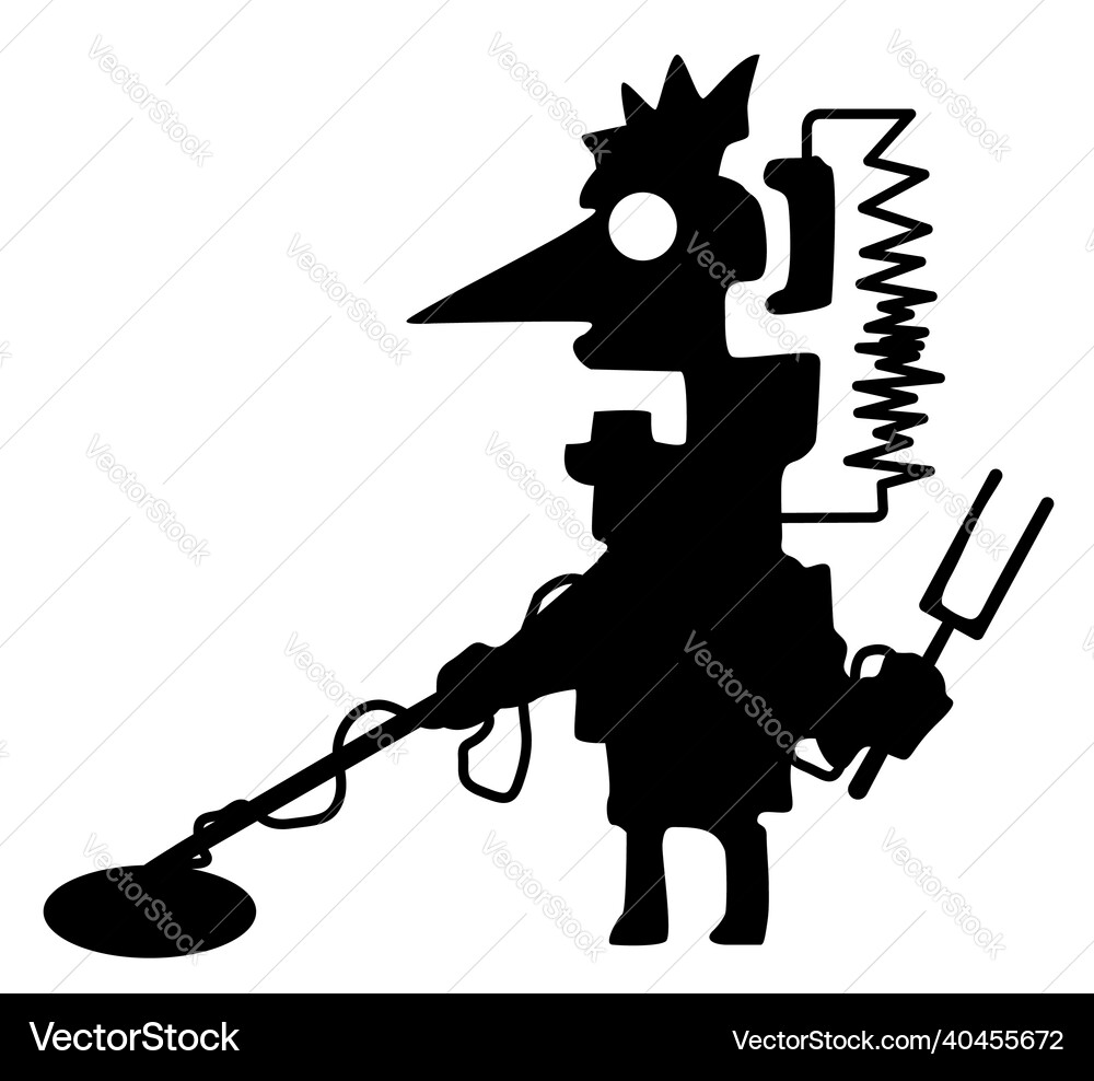 Metal detector crazy cartoon silhouette Royalty Free Vector