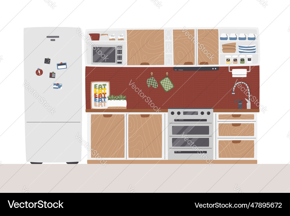 Modern kitchen set full of appliances Royalty Free Vector
