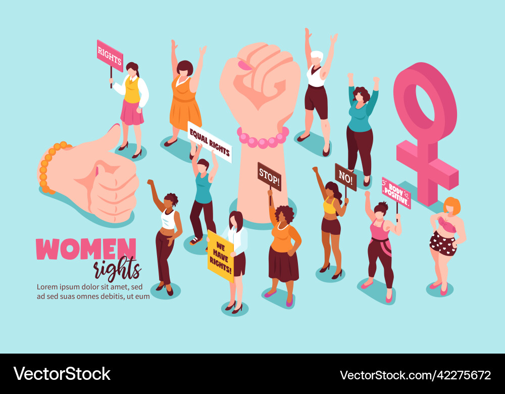 Women rights feminism isometric Royalty Free Vector Image