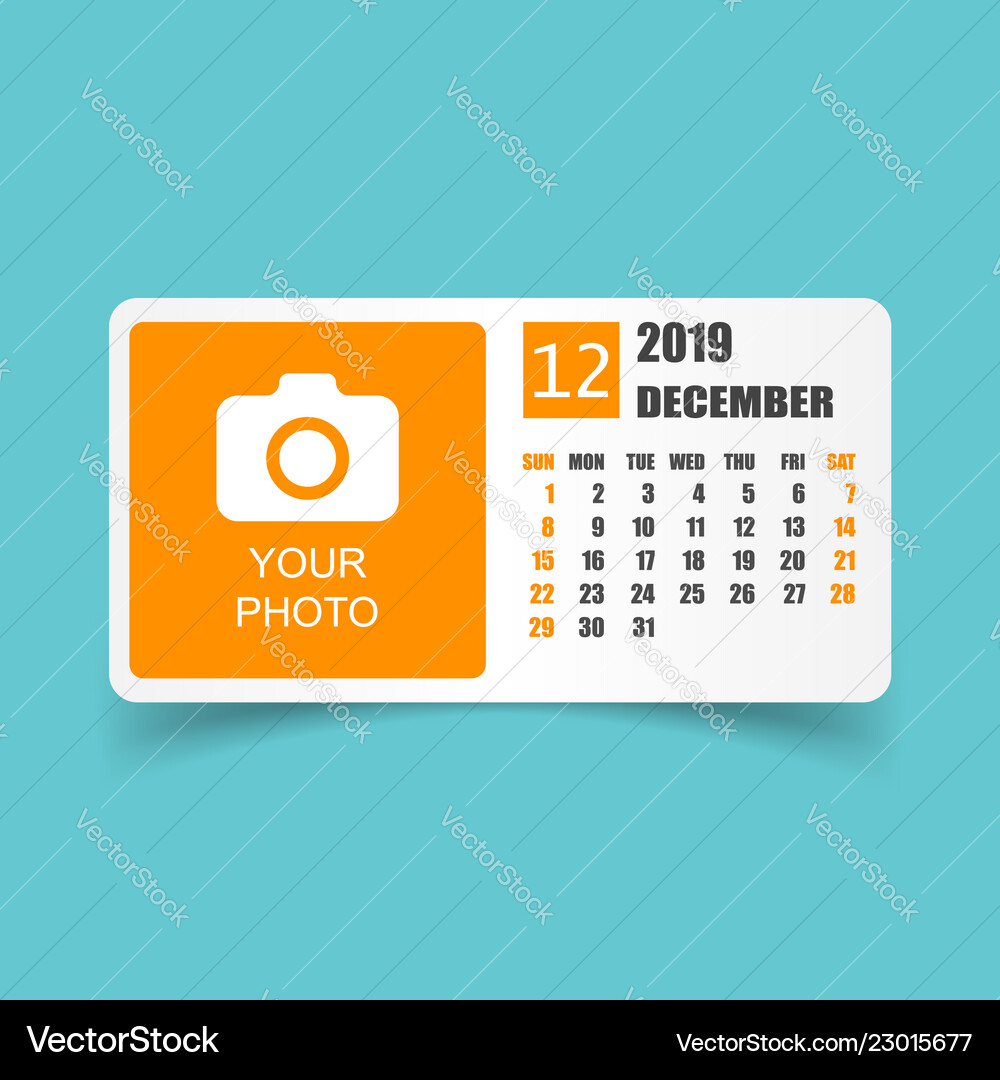 Calendar december 2019 year in simple style Vector Image