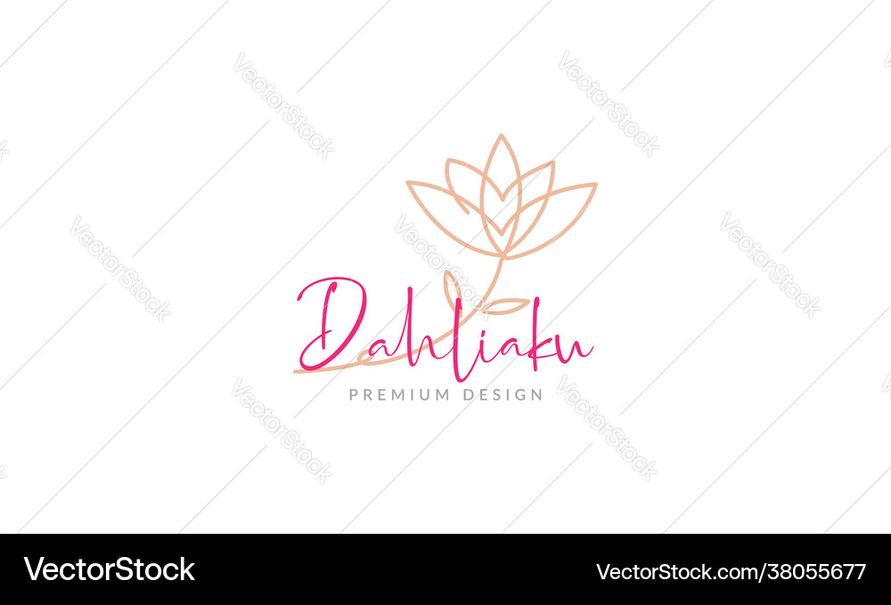 Continuous lines flower dahlia logo Royalty Free Vector
