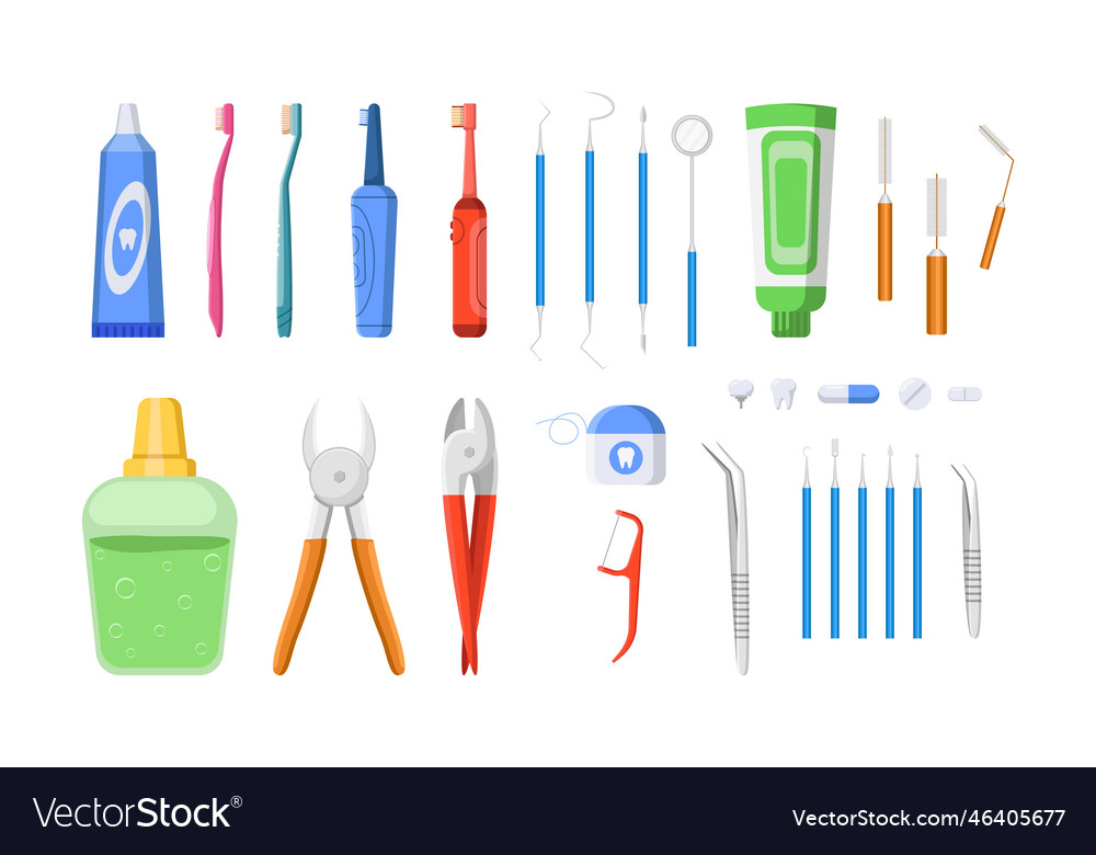 Different dentist tools set Royalty Free Vector Image