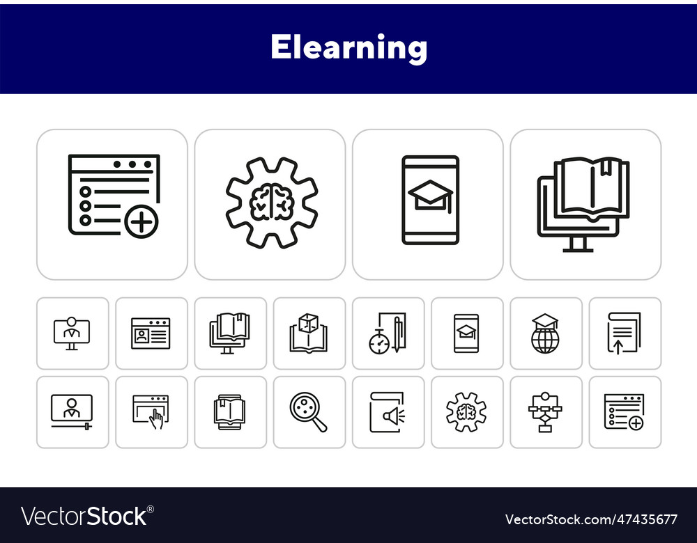 Elearning line icon set Royalty Free Vector Image