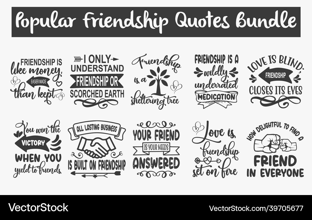 Friendship quotes svg cut files designs bundle Vector Image