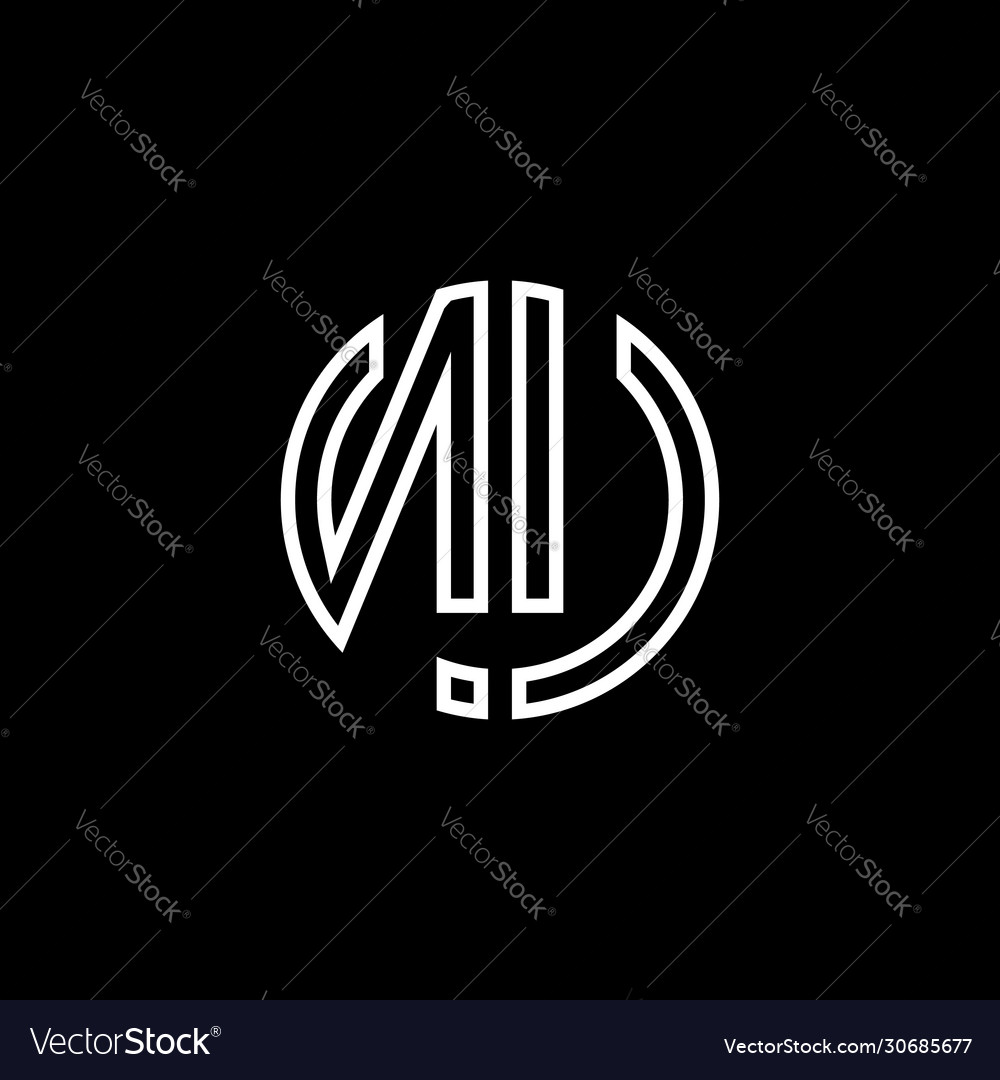 Nu monogram logo circle ribbon style outline Vector Image