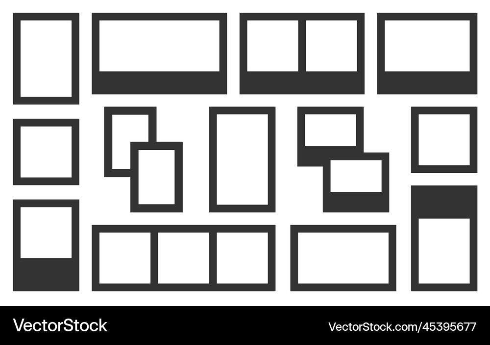 Photo frame mood board border black silhouette set