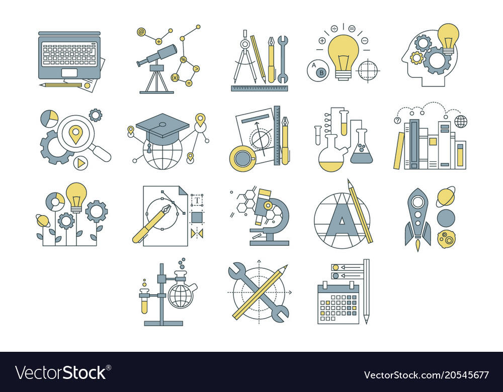 Set of simple linear icons with colorful Vector Image