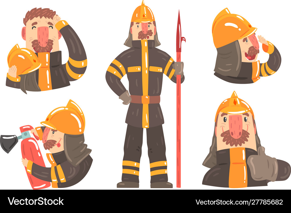 Cartoon male fireman character in different Vector Image