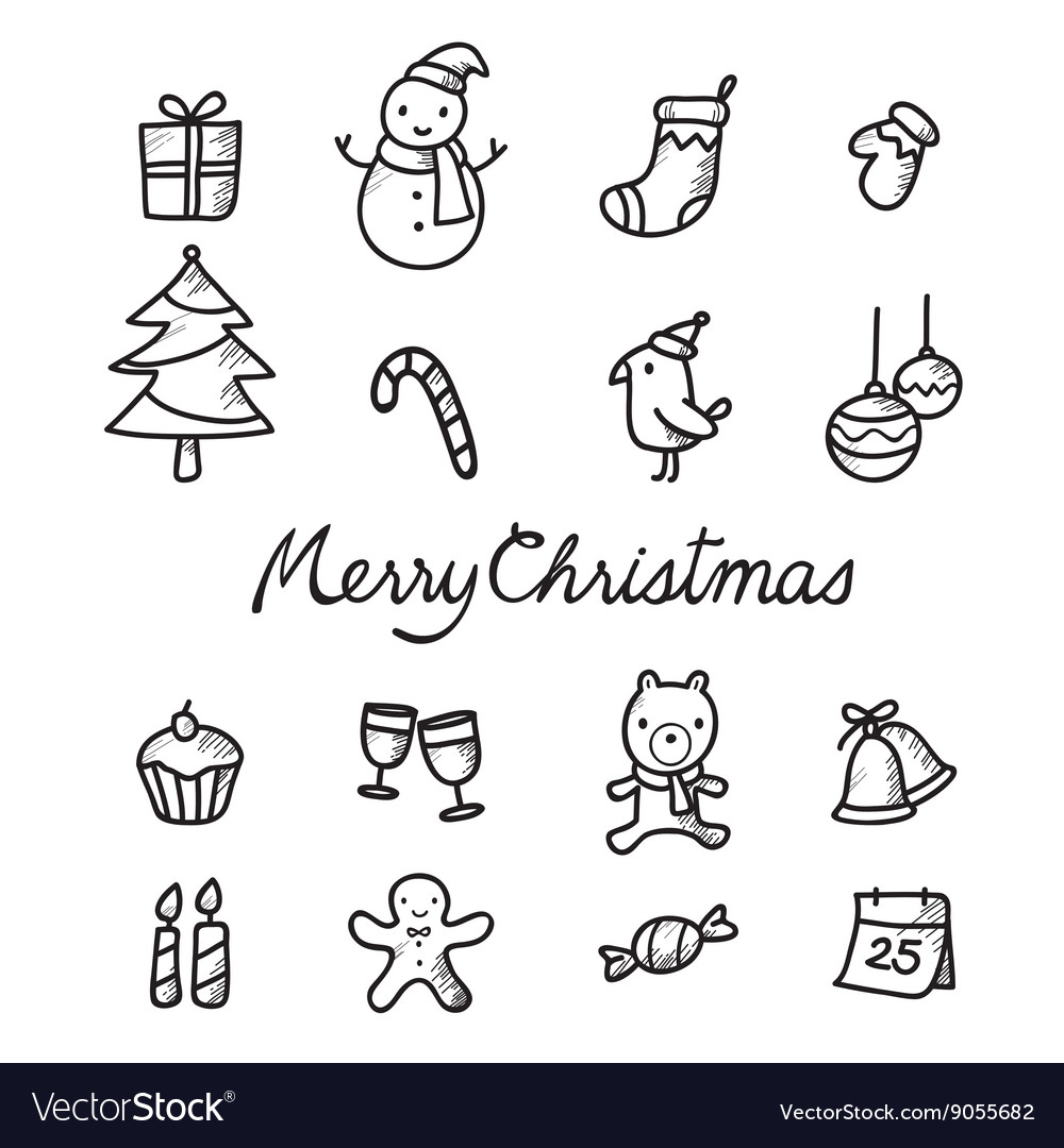 Christmas Outline Icons Set Monochrome Royalty Free Vector