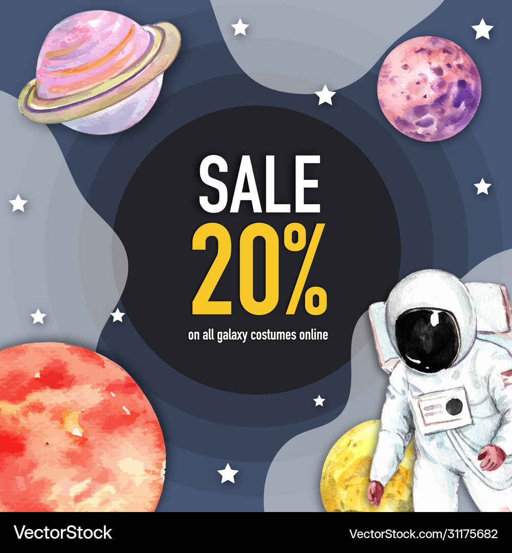 Galaxy social media design with planet Royalty Free Vector