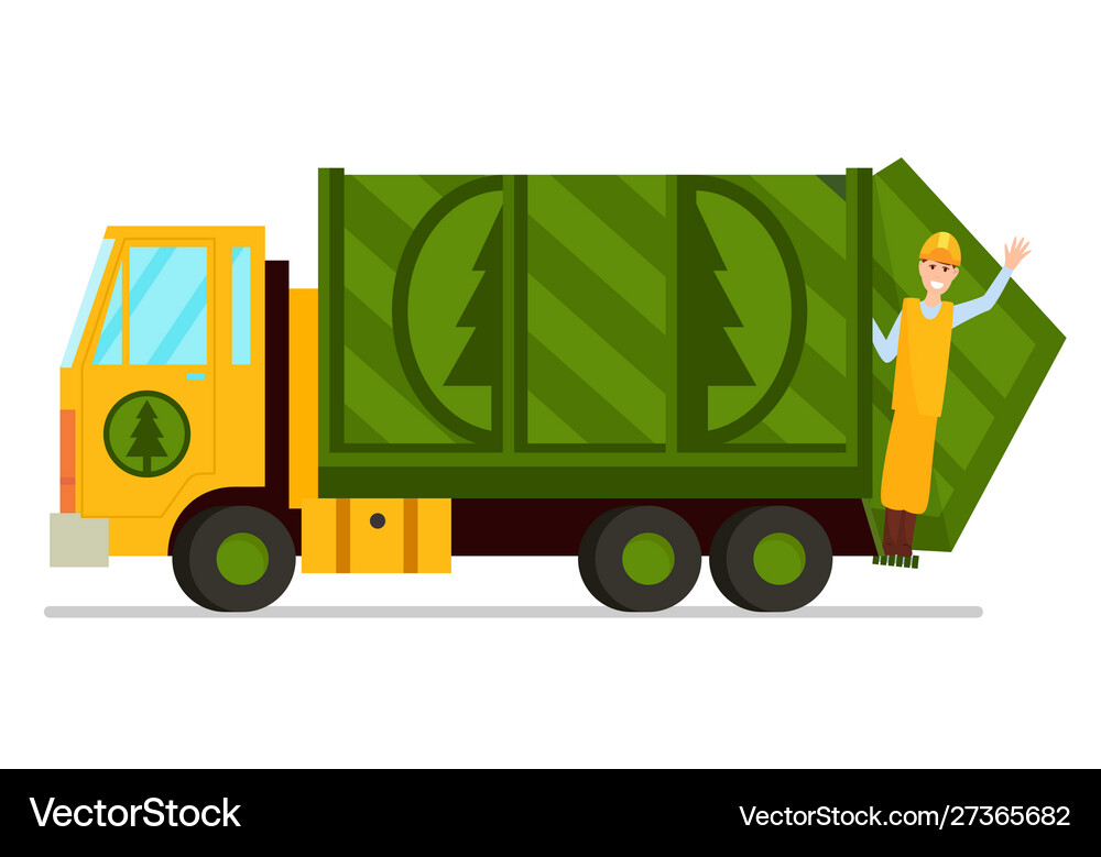 Garbage truck and sanitation worker Royalty Free Vector