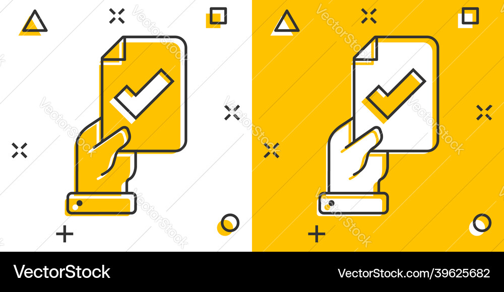 People hand with check mark icon in comic style Vector Image