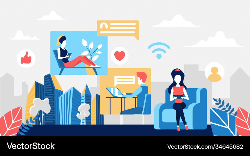 People in remote communication social media Vector Image