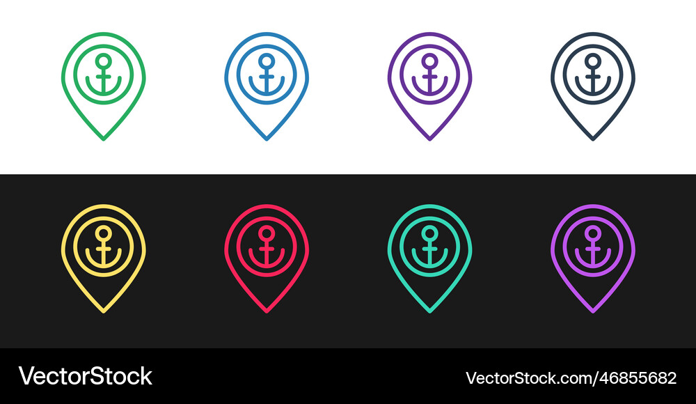 Set line map pointer with anchor icon isolated on Vector Image