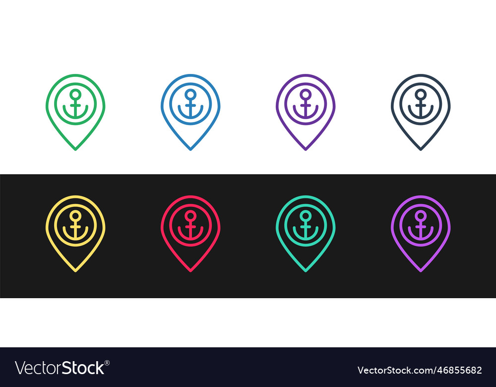 Set line map pointer with anchor icon isolated Vector Image Set line map pointer with anchor icon isolated Vector Image