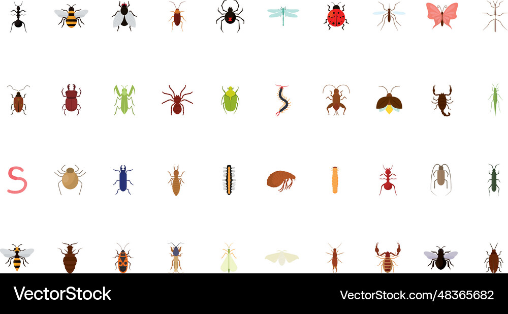 Set of different colored insect icons Royalty Free Vector