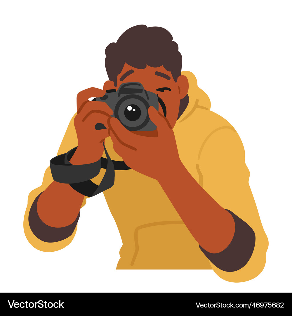Young man character captures moments with camera Vector Image