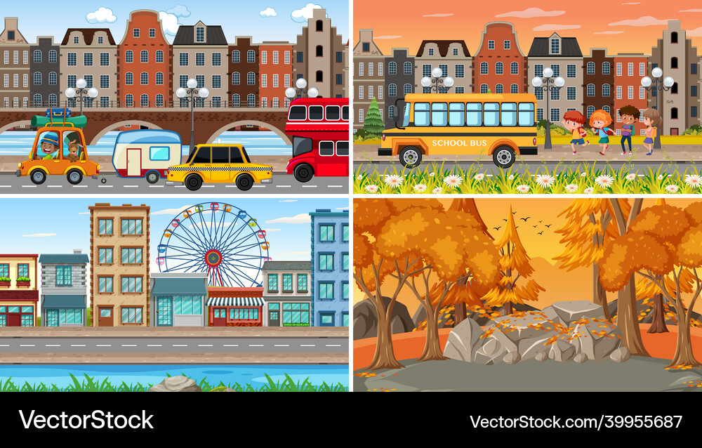 Four different scenes with children cartoon Vector Image