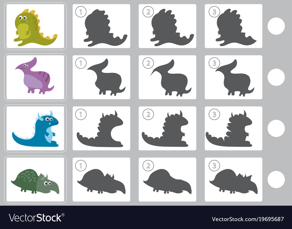 Shadow matching game with cartoon dinosaur Vector Image