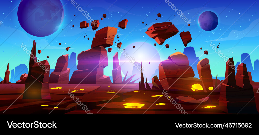 Cartoon alien planet surface with stones Vector Image