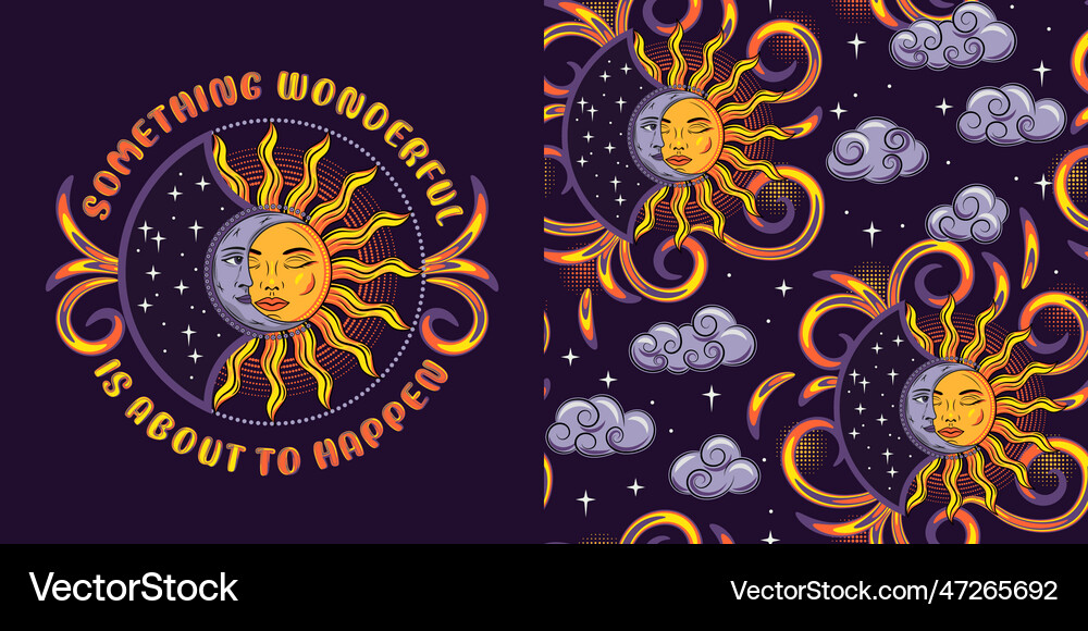 Cosmic Sun & Moon Pattern Royalty Free Vector Image