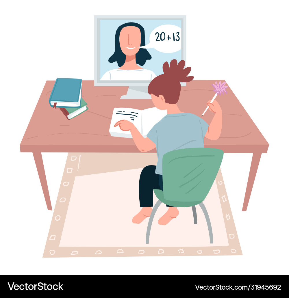 Distant studies girl talking to tutor via Vector Image