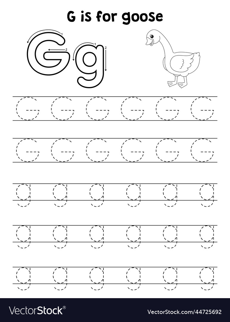 Goose animal tracing letter abc coloring page g Vector Image