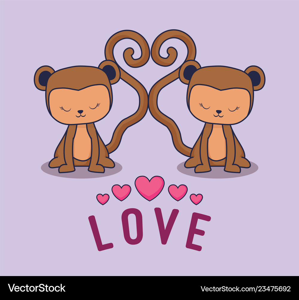 Love card with monkeys couple Royalty Free Vector Image