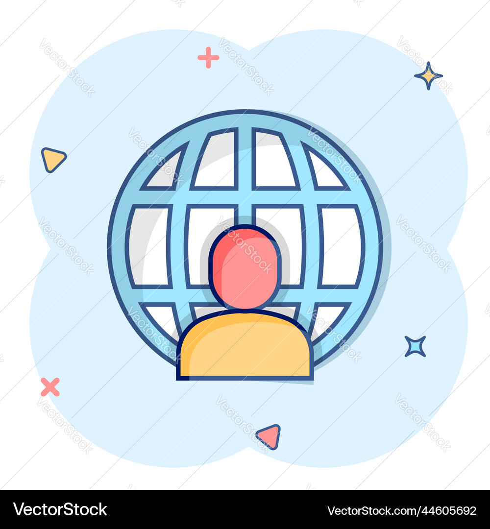 People global icon in comic style world Royalty Free Vector