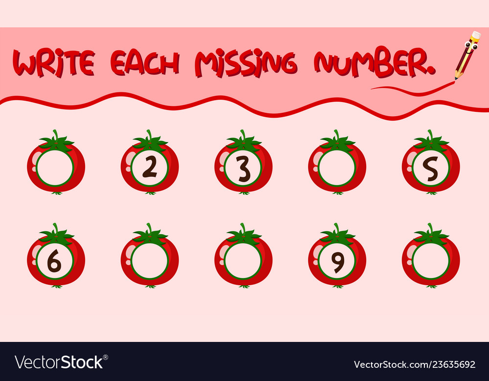 Write each missing number worksheet Royalty Free Vector