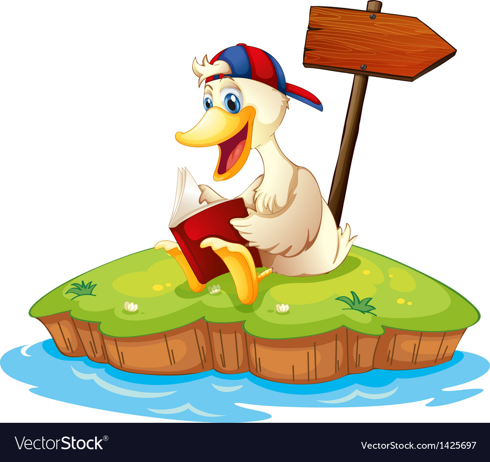 A duck reading beside the empty arrowboard Vector Image