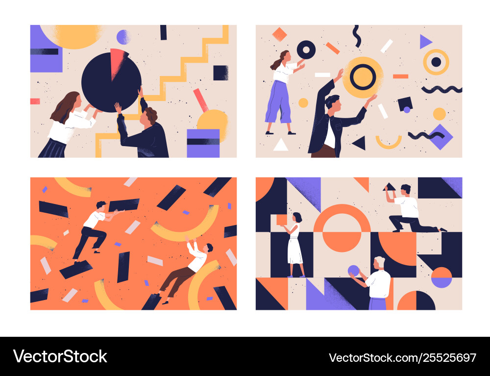 Collection people organizing abstract geometric Vector Image