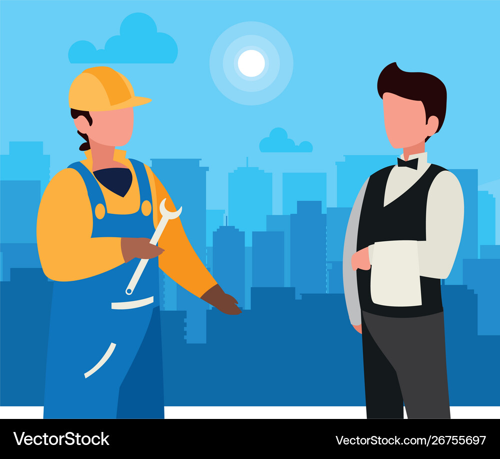 Couple professional workers in cityscape Vector Image