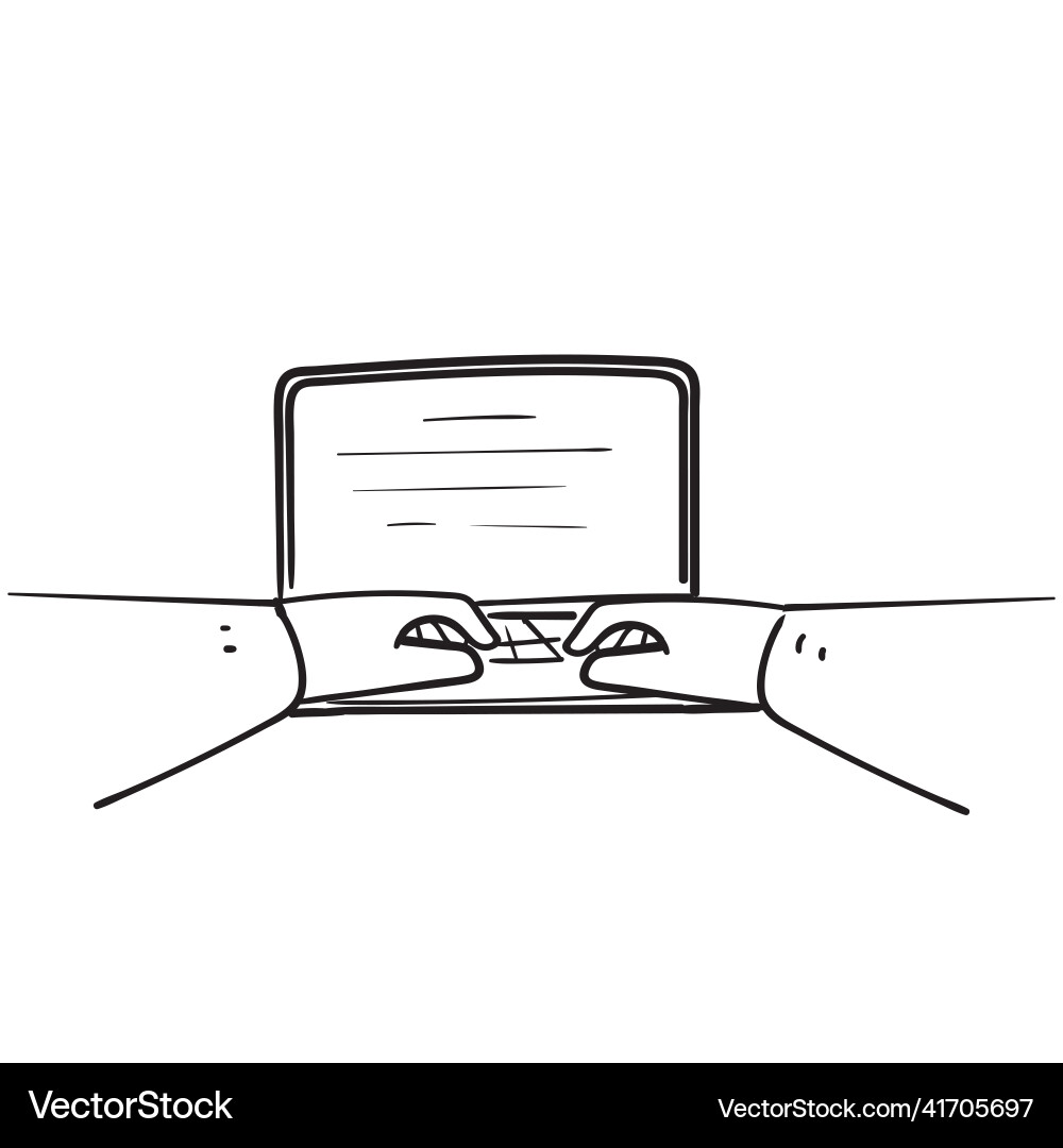 Hand drawn doodle typing on laptop isolated Vector Image