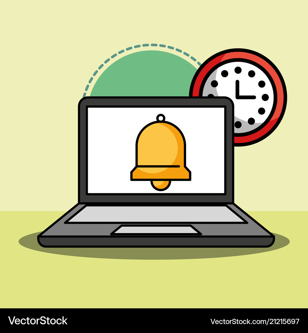 Laptop and bell clock customer service Royalty Free Vector