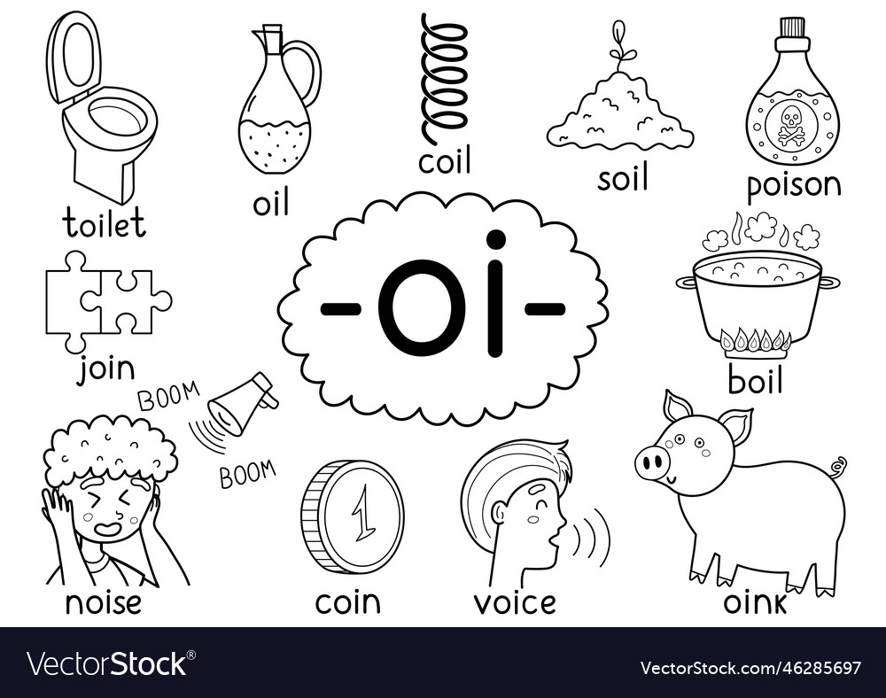 Oi digraph spelling rule black and white Vector Image