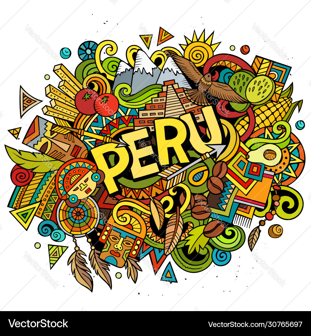 Peru hand drawn cartoon doodles Royalty Free Vector Image