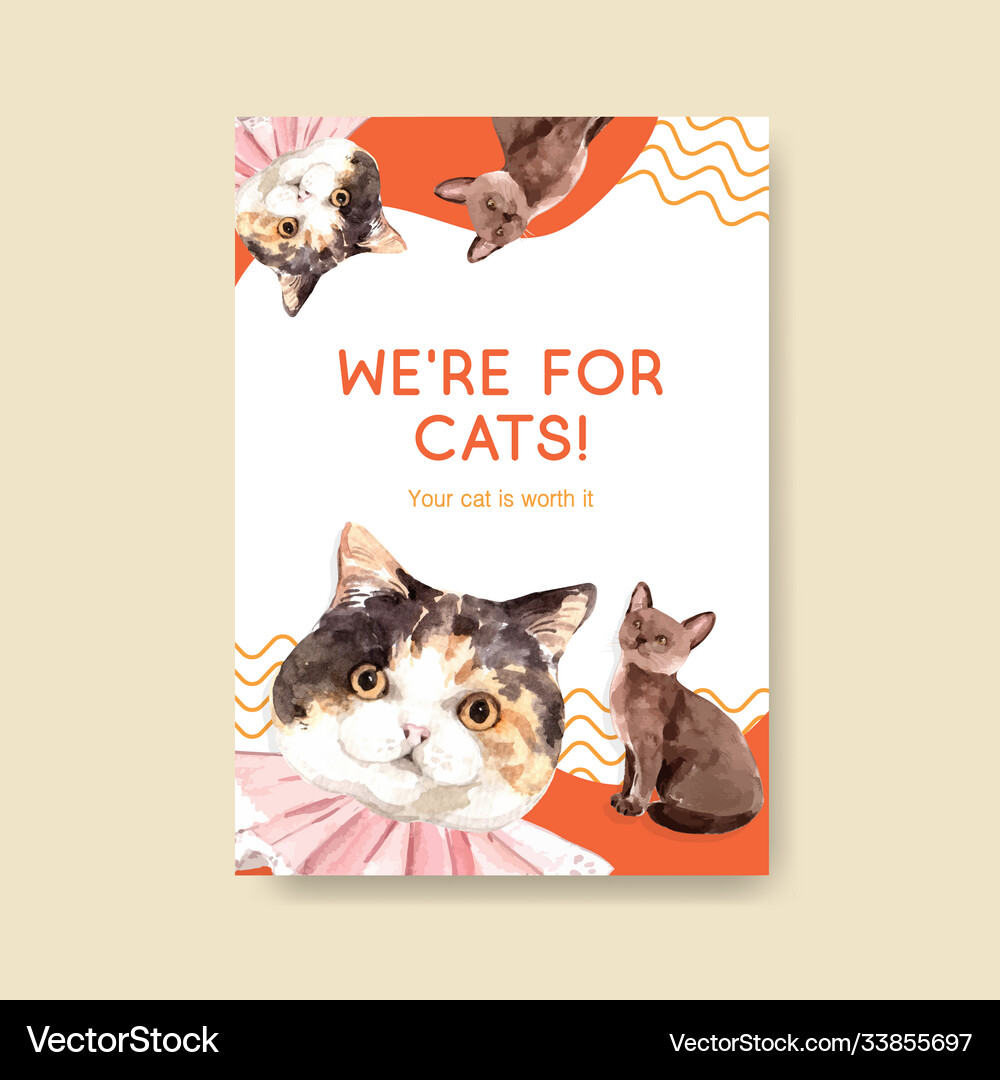 Poster template design with cute cat for brochure Vector Image