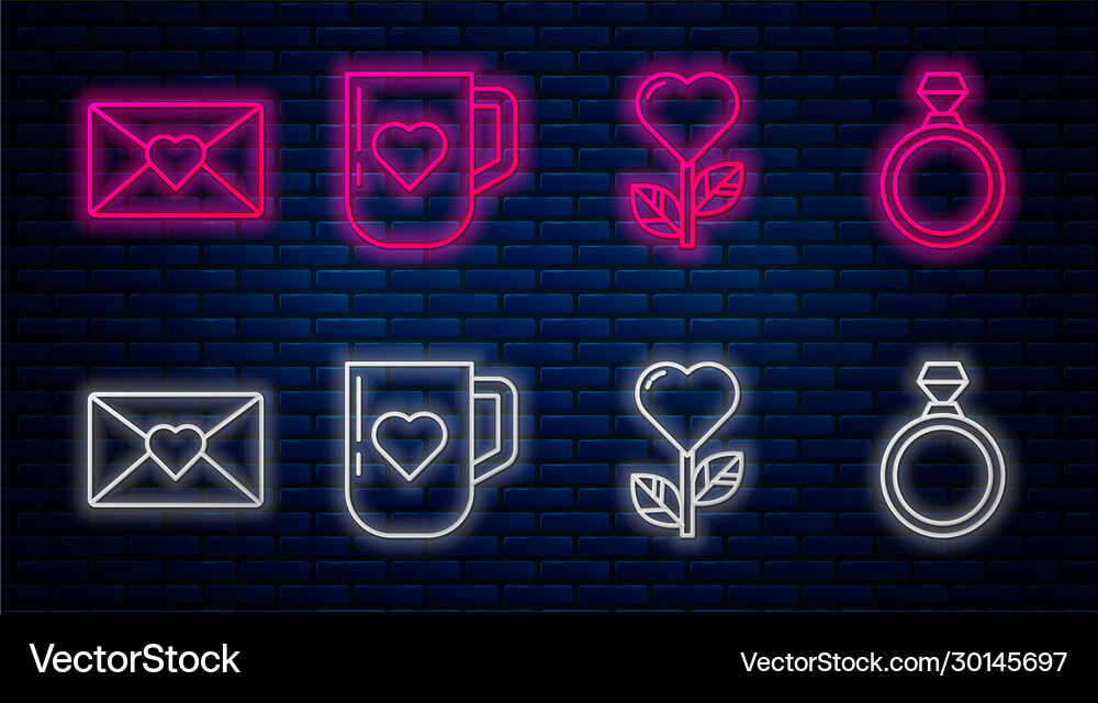 Set line coffee cup and heart heart shape Vector Image