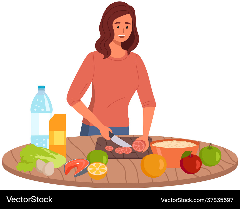 Woman preparing salad using vegetarian ingredients