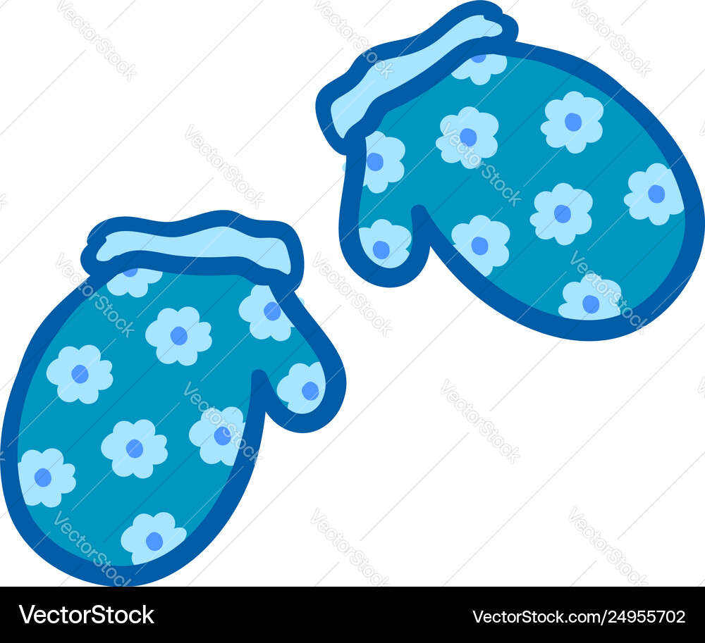 Blue mittens printed with small flowers looks Vector Image