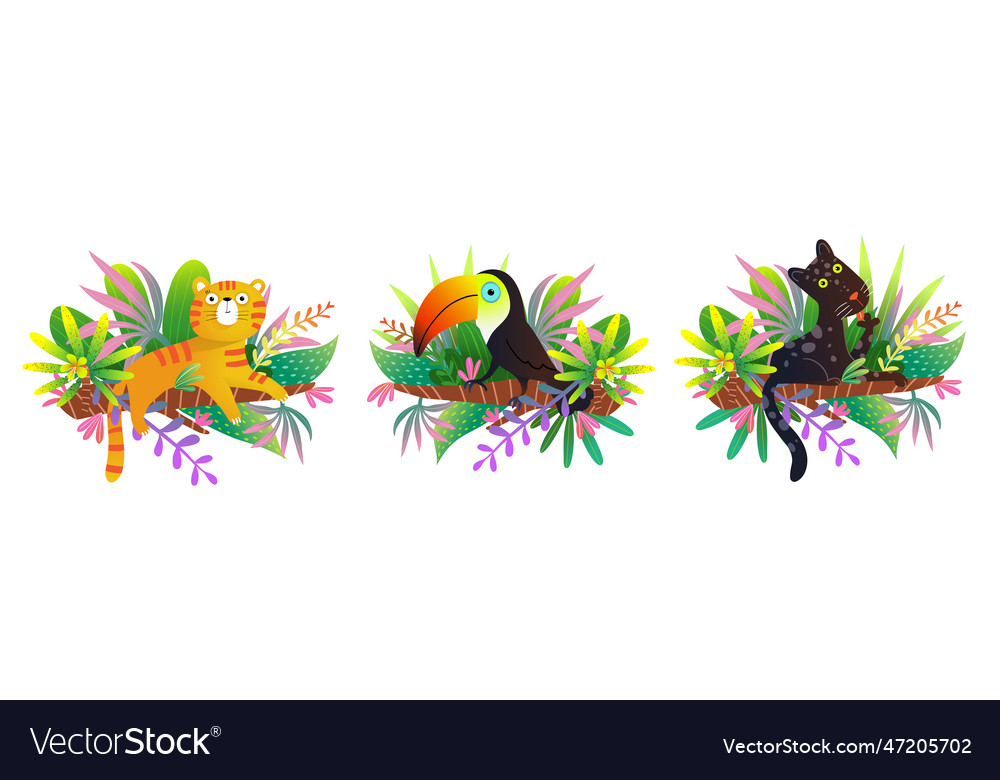 Cute animals in tropical nature clipart collection