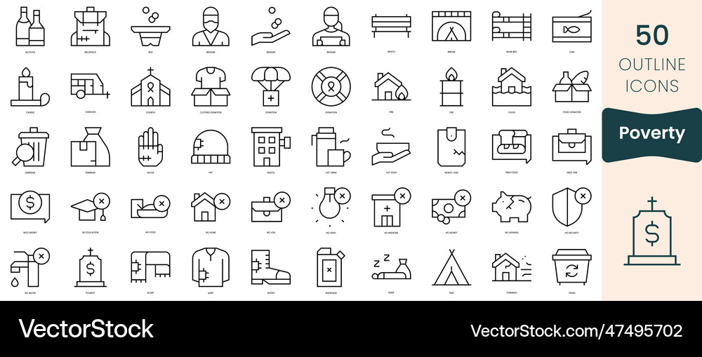 Set of poverty icons thin linear style pack Vector Image