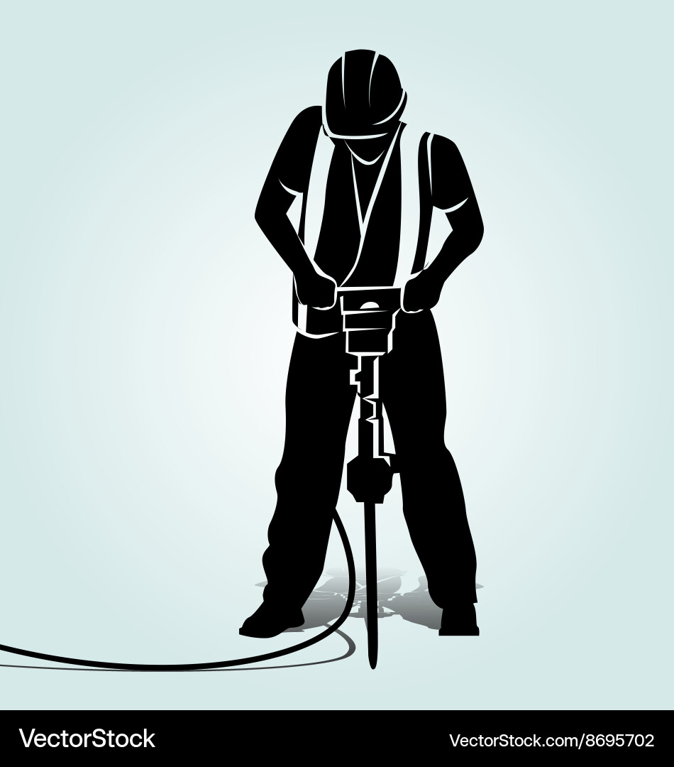 Silhouette of a worker with jackhammer Royalty Free Vector