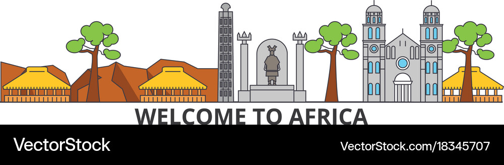 Africa outline skyline african flat thin line Vector Image