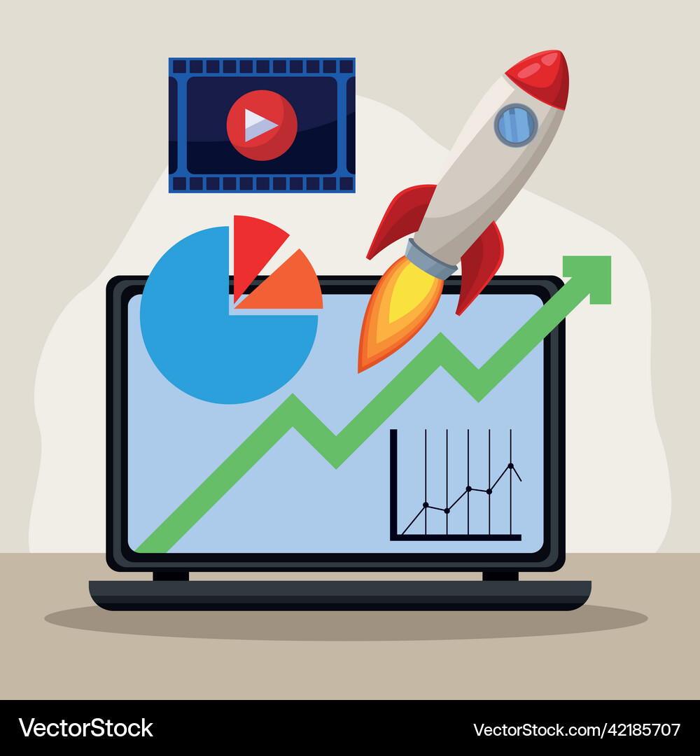 Digital marketing in laptop Royalty Free Vector Image