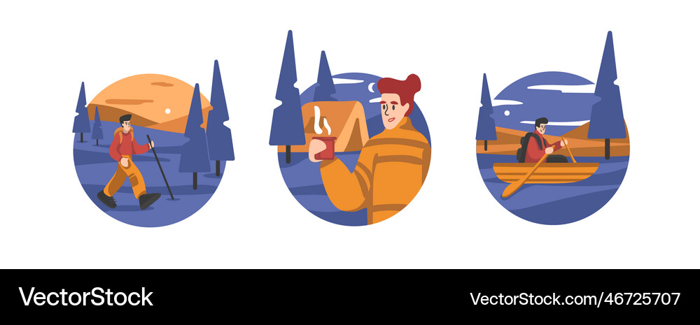 Group of cartoon characters doing camping during Vector Image
