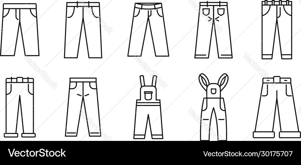 Jeans icons set outline style Royalty Free Vector Image
