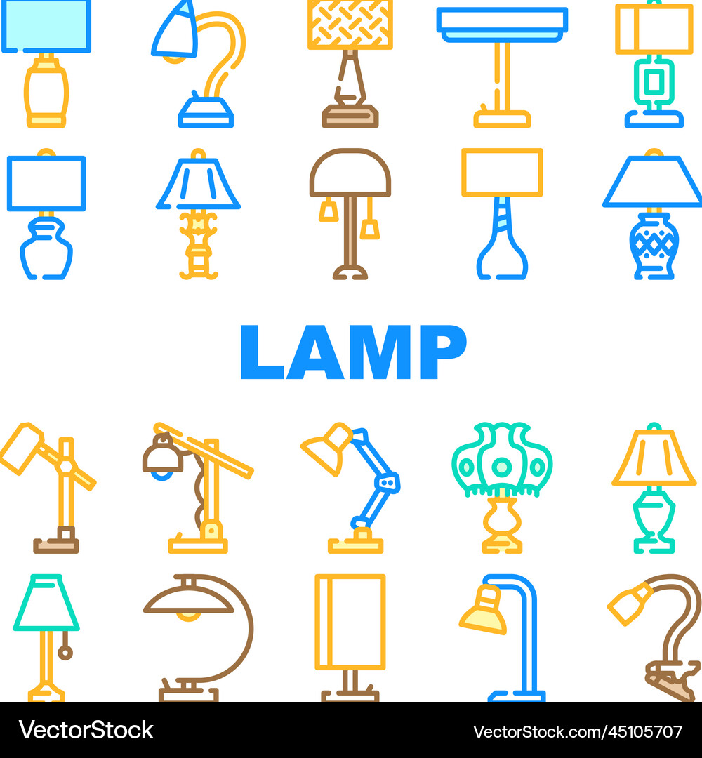 Lamp table light home desk icons set Royalty Free Vector