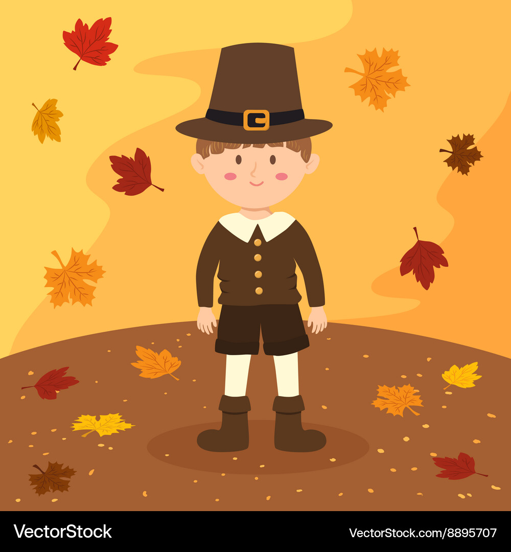 Thanksgiving pilgrim boy cartoon Royalty Free Vector Image